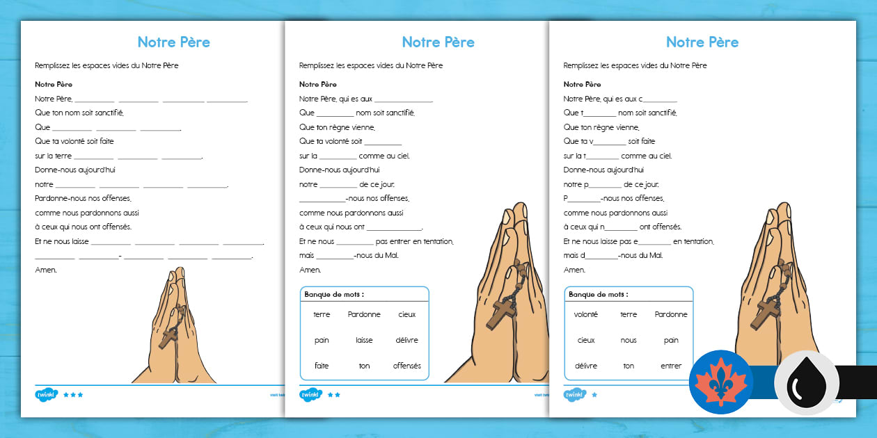 The Our Father Fill in the Blanks Differentiated Activity French