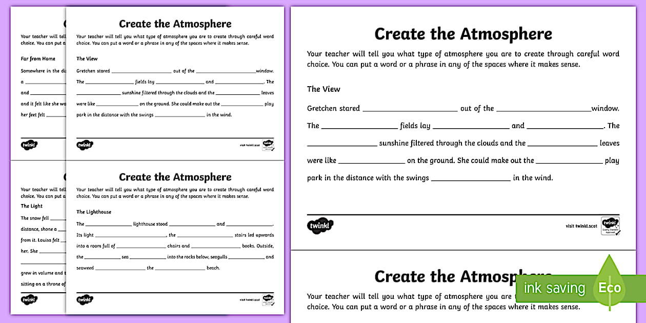 Creating Atmosphere Writing Worksheets | Primary Resources