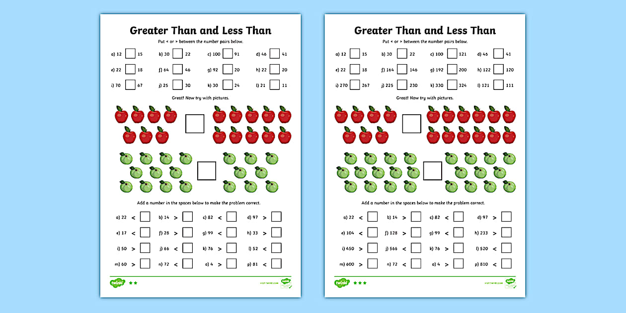 Editable KS2 Greater Than and Less Than Worksheets - Twinkl