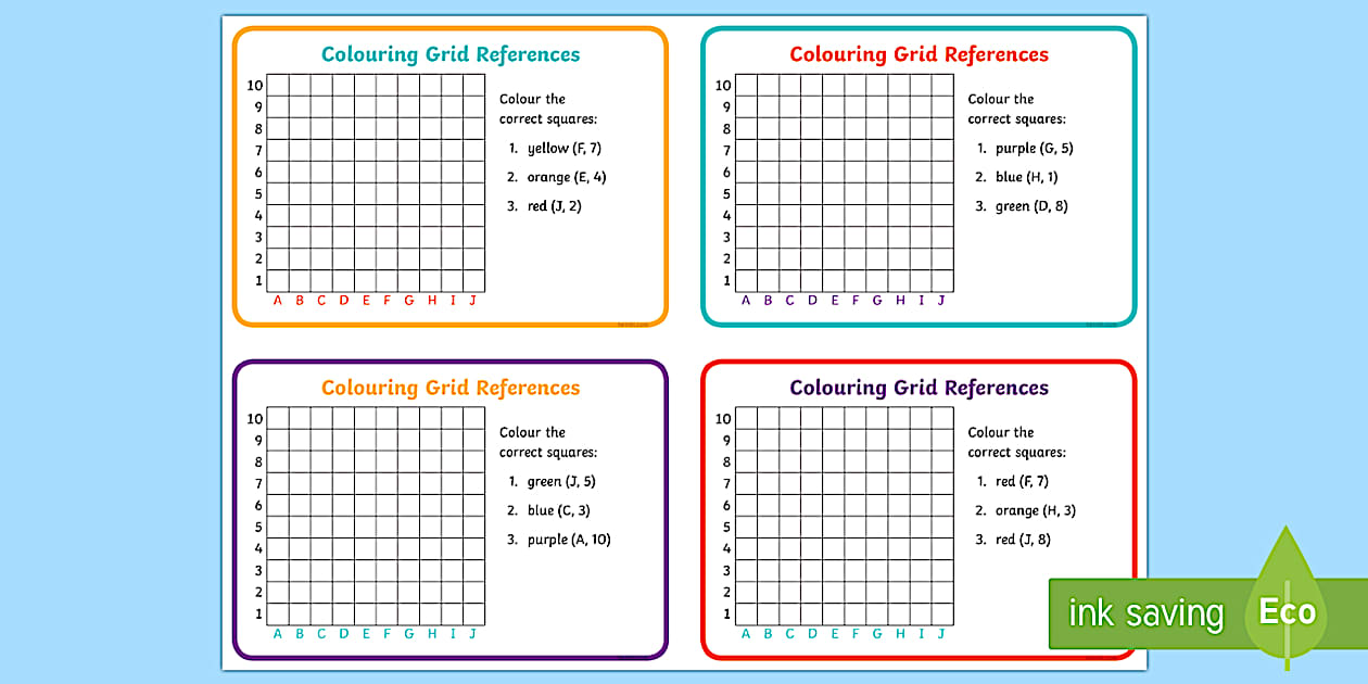 Colouring Grid References Maths Challenge Cards - Twinkl