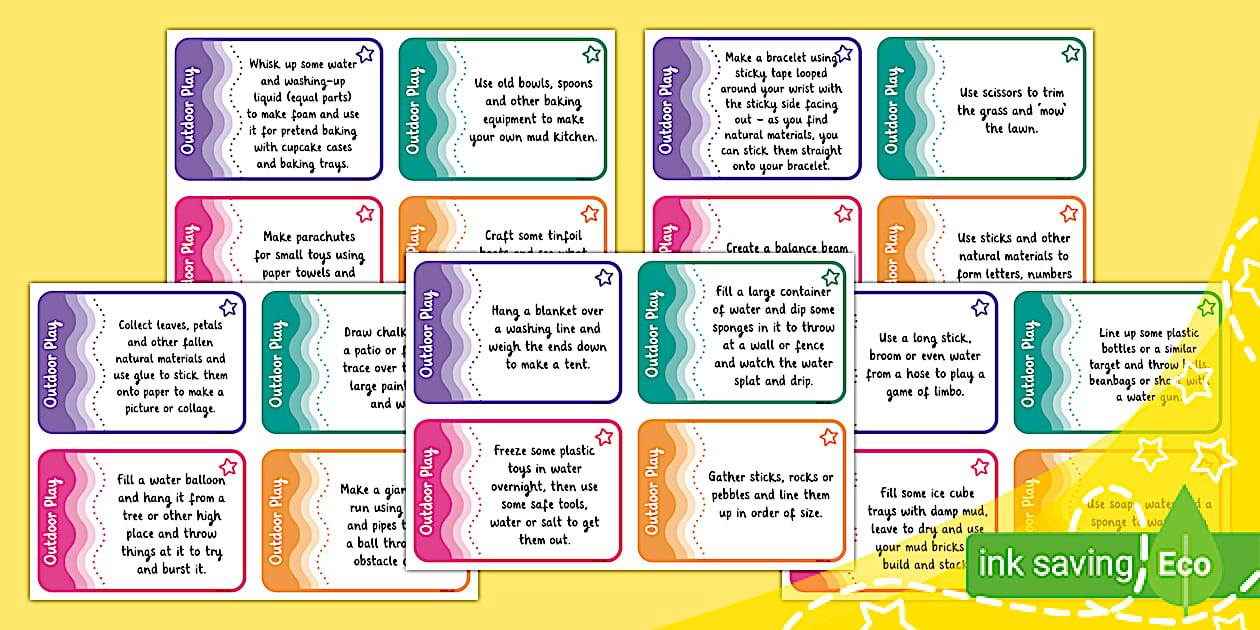 Outdoor Play Activity Cards for Children Age 3 - 5 - Twinkl