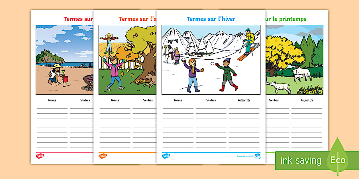 Les quatre saisons : noms, verbes et adjectifs - Twinkl