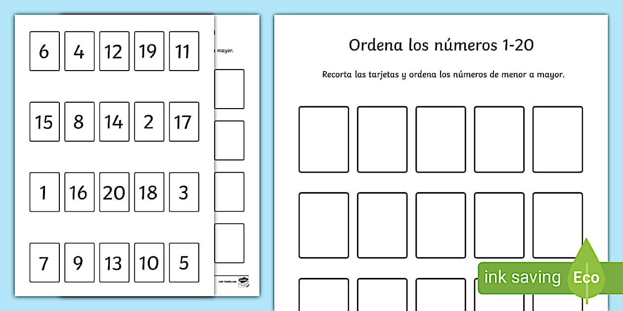 Comparar números: Juego de ordenar números 1-20 - Twinkl