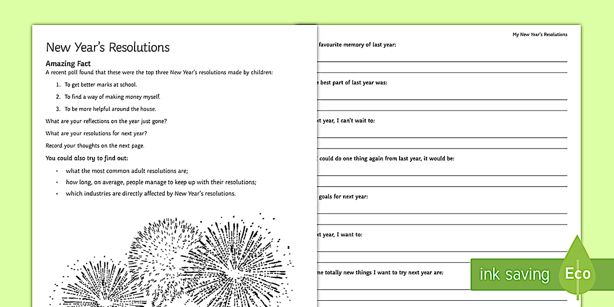 New Year’s Resolution Template Worksheet - Parents - 5-6