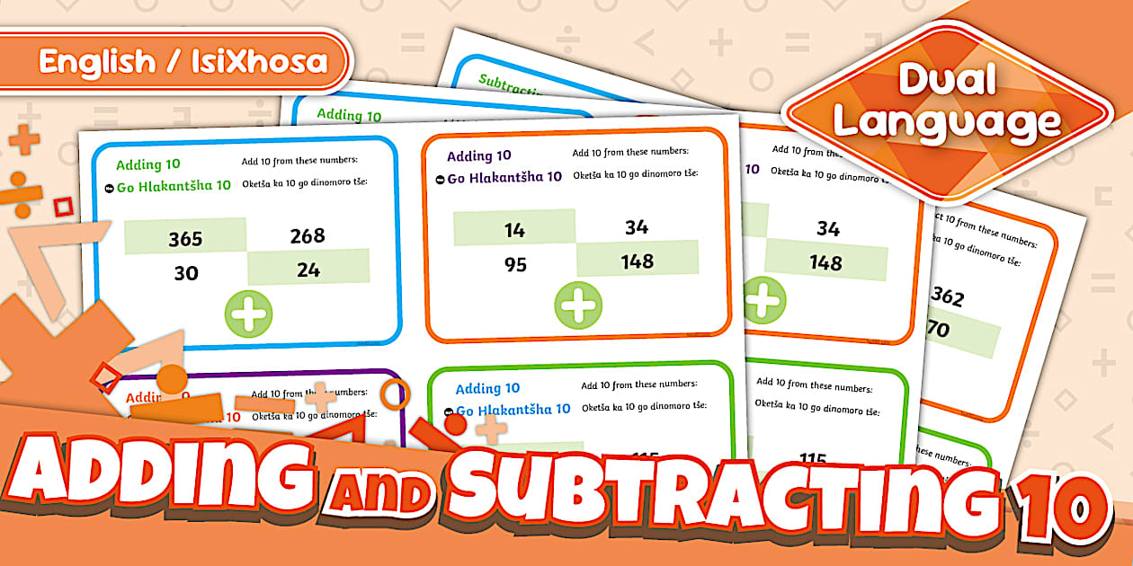Adding and Subtracting 10 Maths Challenge Cards-Sepedi