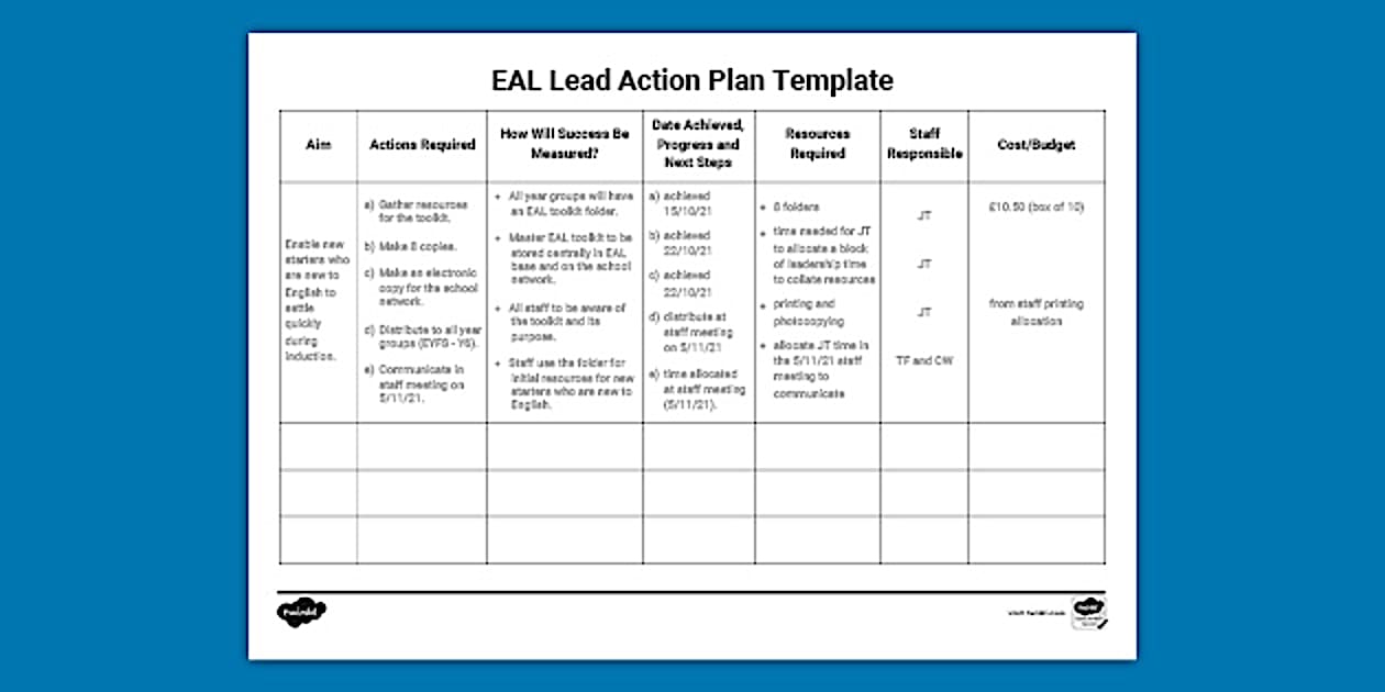 EAL Lead | EAL Action Plan Template - Twinkl