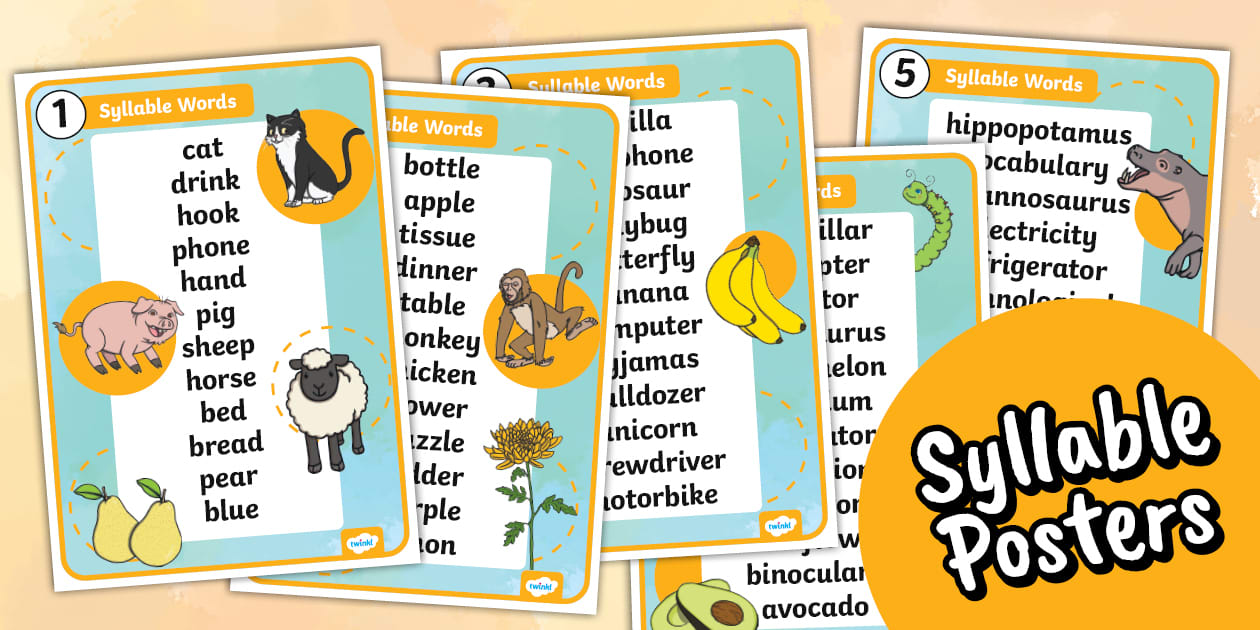 Syllable Posters - With 4 syllable words and 5 syllable