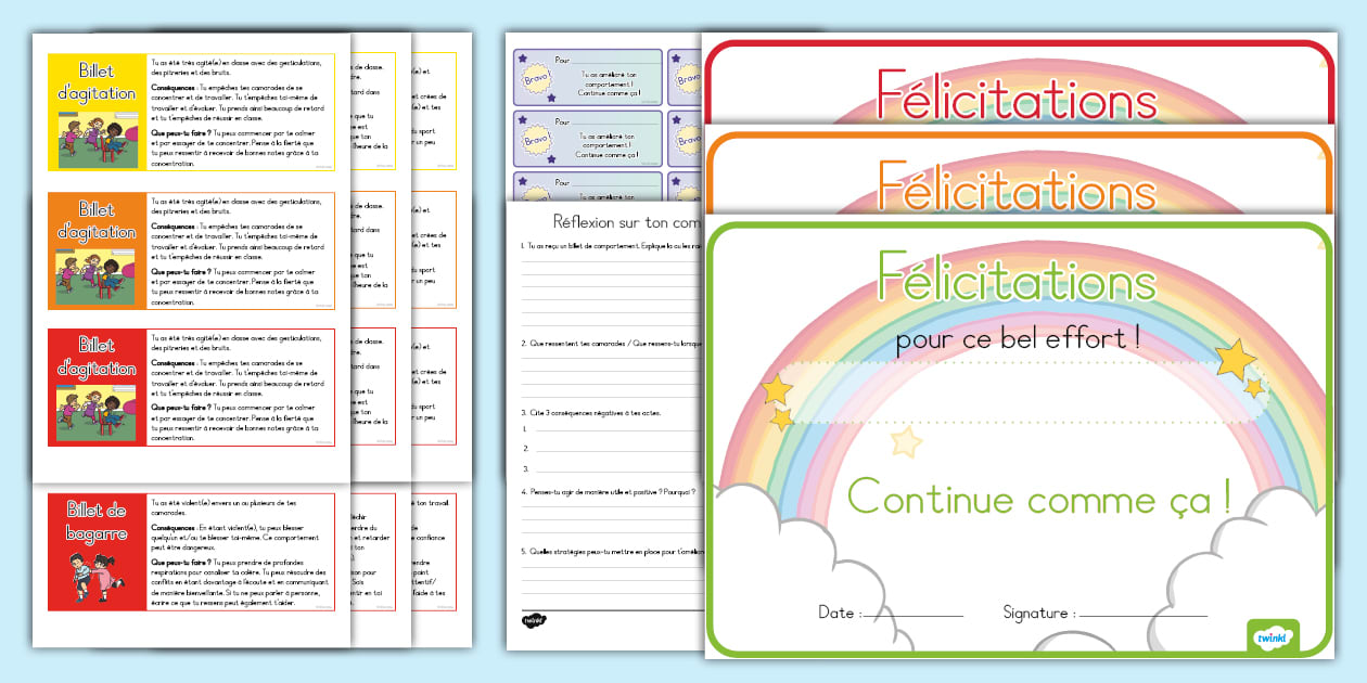 Ensemble de ressources - billets de comportement