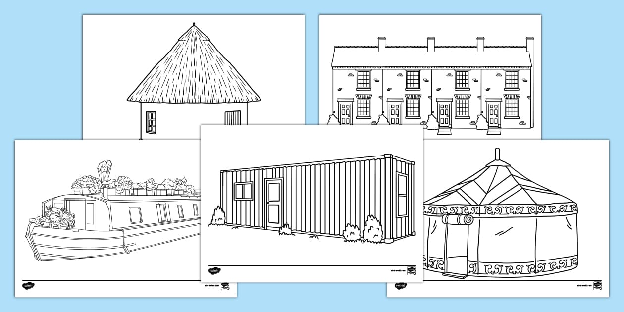 Homes Around the World Colouring Sheets | Twinkl - Twinkl