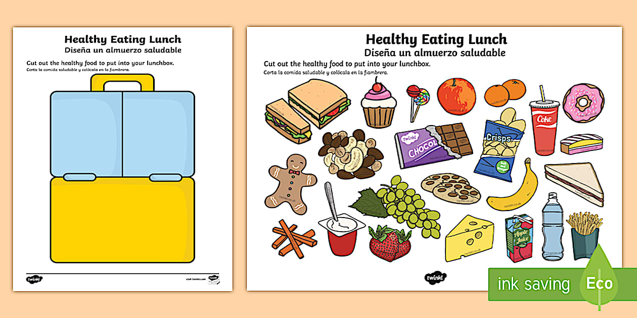 Editable Healthy Eating Lunch Worksheet English/Spanish