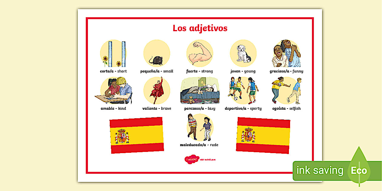 👉 Spanish Adjectives Word Mat (teacher made) - Twinkl