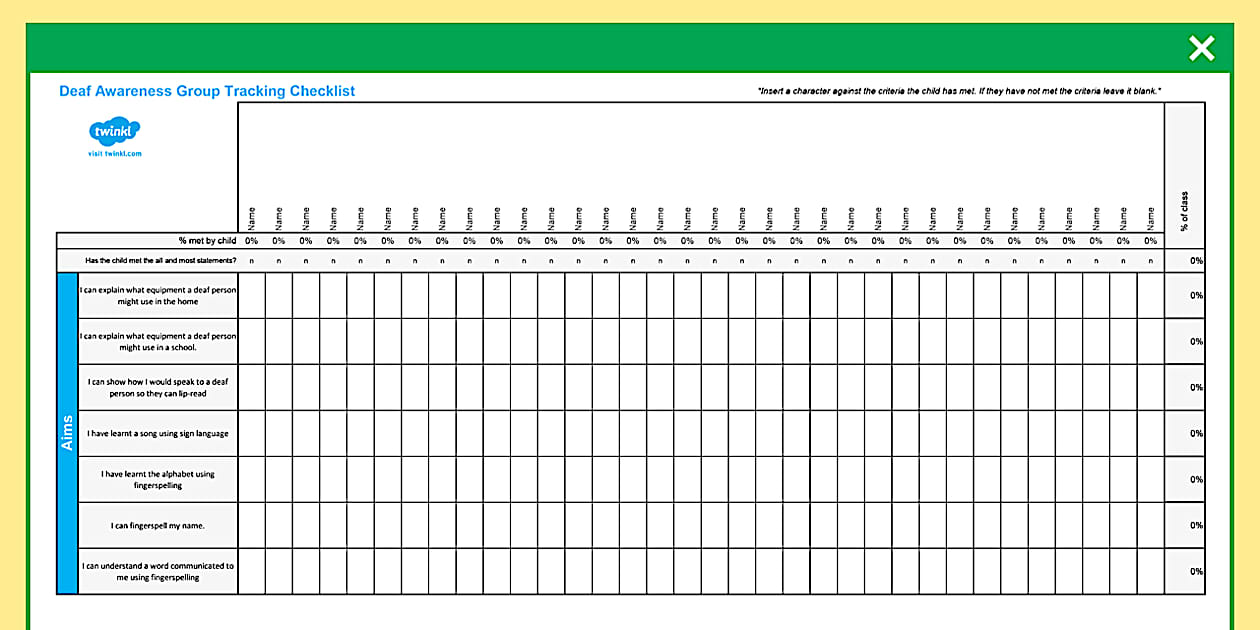 Editable Deaf Awareness Group Tracking Checklist - Twinkl