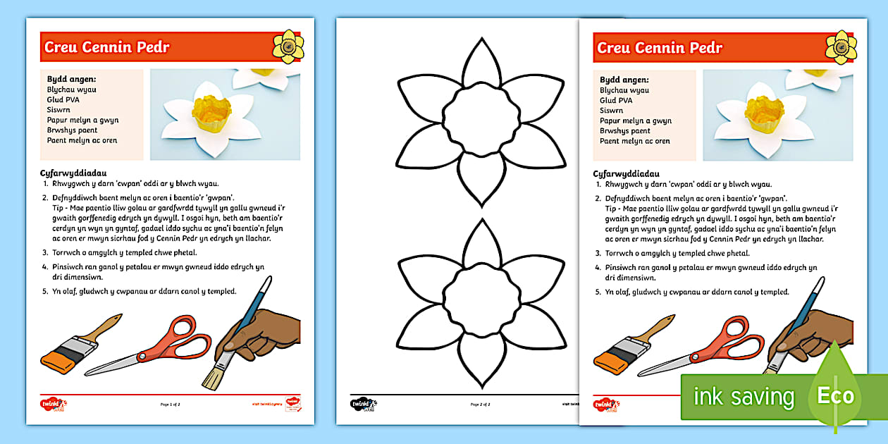 Cyfarwyddiadau Creu Cennin Pedr Cymreig - Crefft 3D - Twinkl