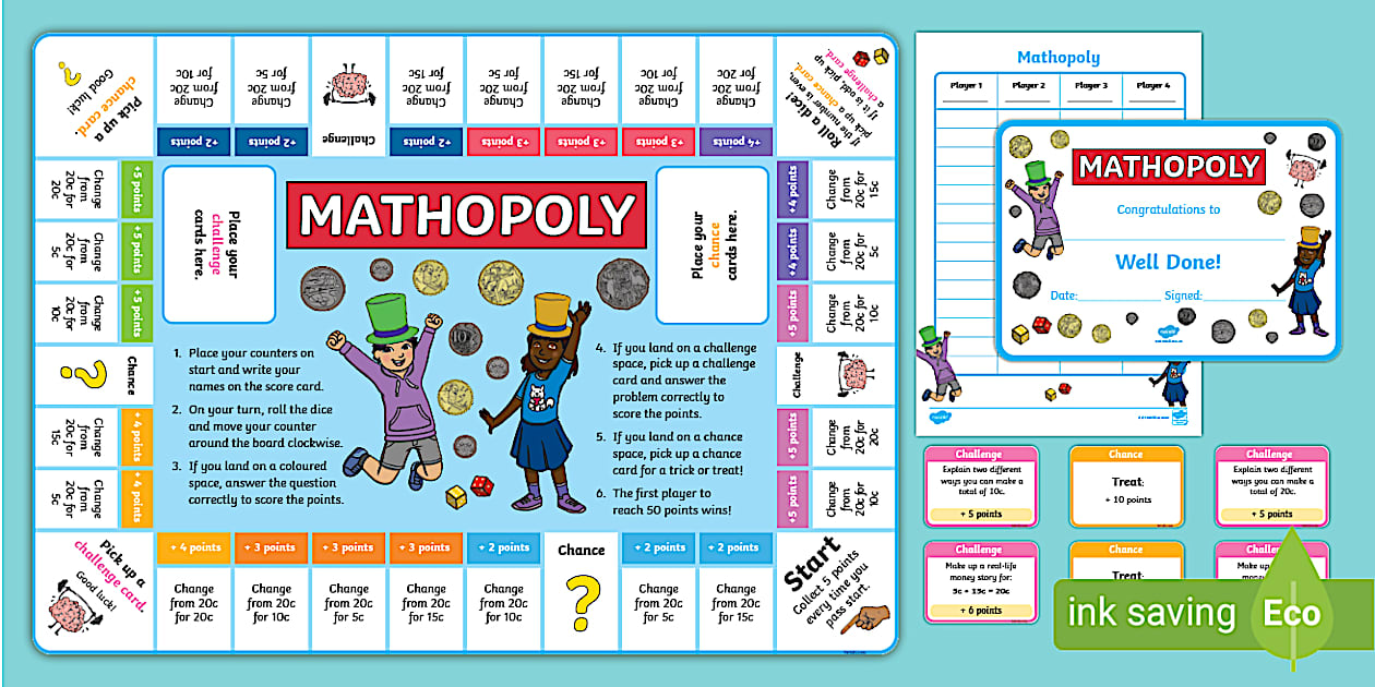 Change from 20c Mathopoly Board Game | Years 1&2 Maths Game