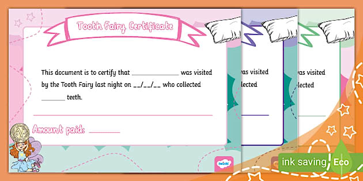 Brush Your Teeth: Editable Tooth Fairy Certificate