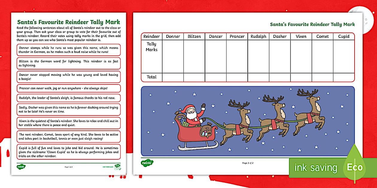 Santa's Favorite Reindeer Tally Mark Activity (Teacher-Made)
