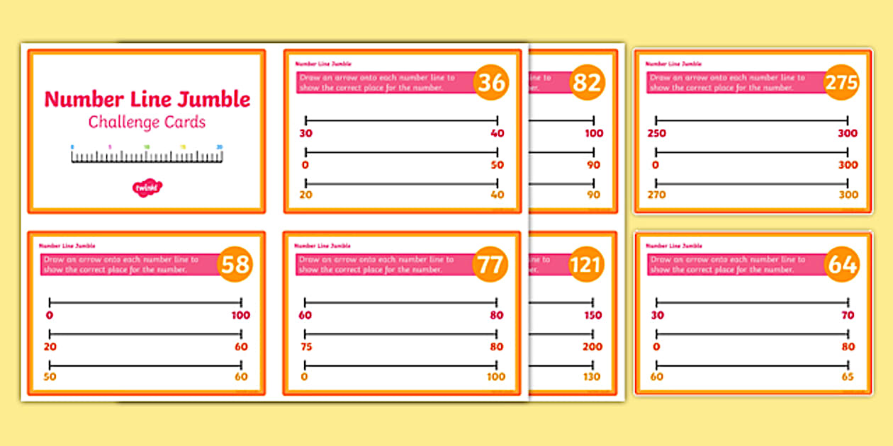 Black and White Maths Mastery Number Line Jumble Challenge Cards