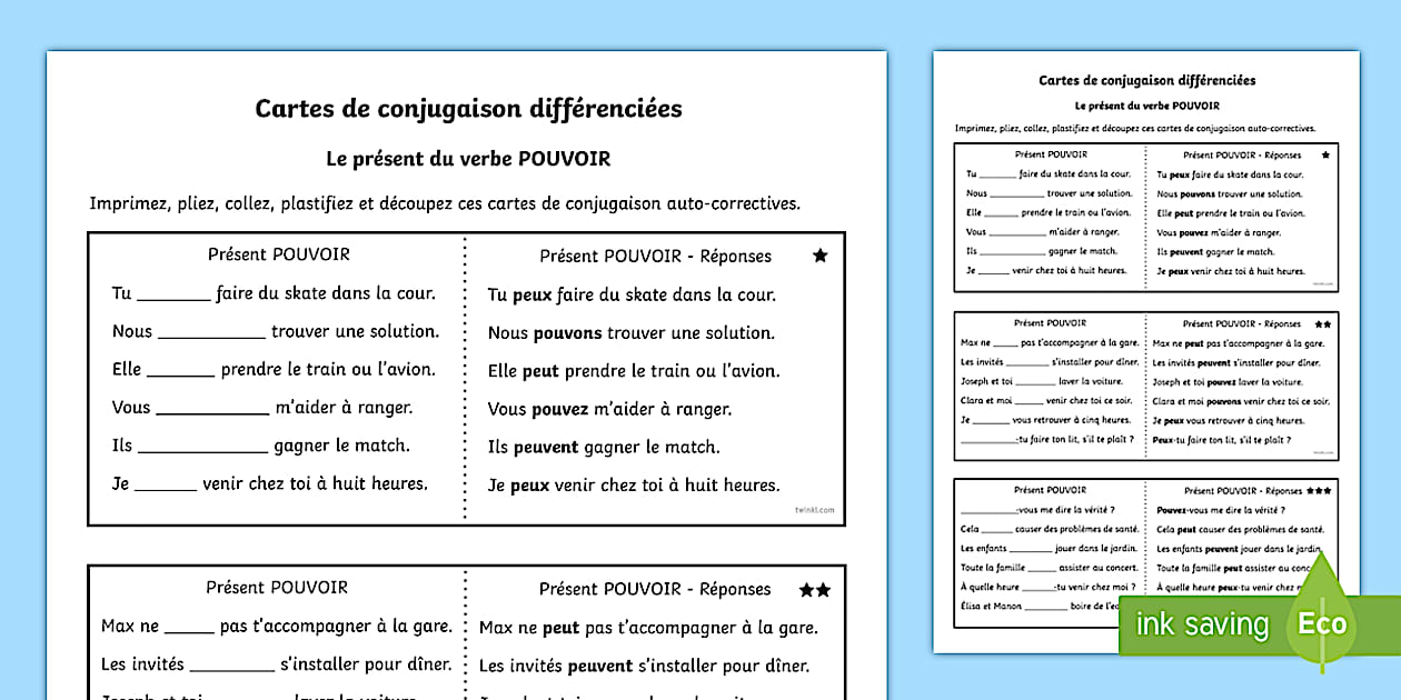 Cartes de conjugaison : POUVOIR au présent - Twinkl