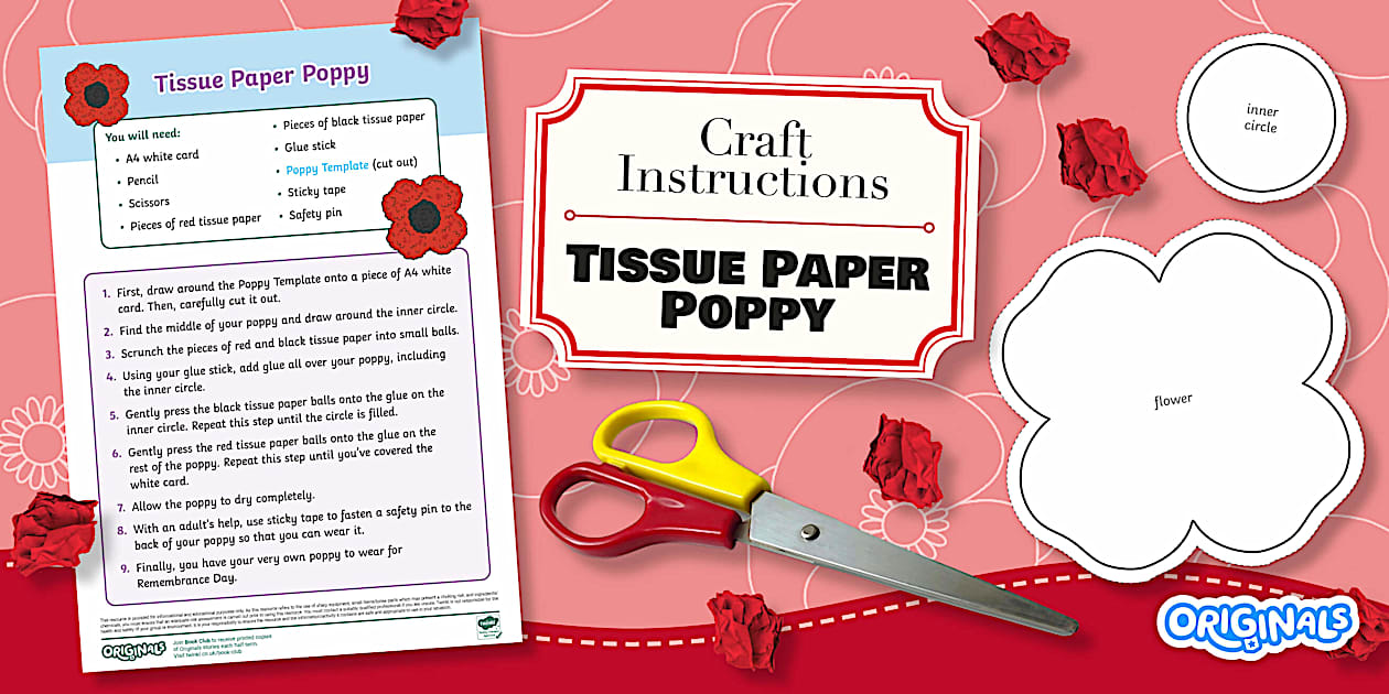 Tissue Paper Poppy Remembrance Day Craft Instructions