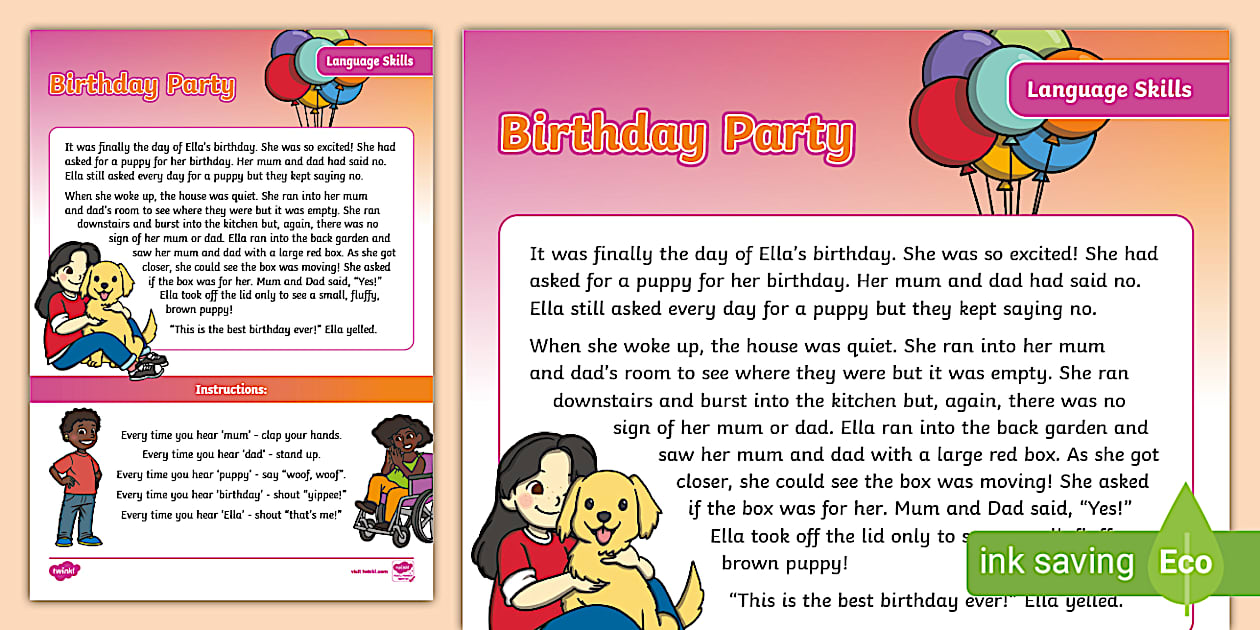 Language Skills: Birthday Party Foundation Stage - Twinkl