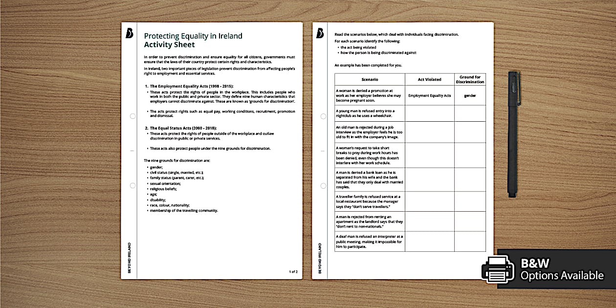 Protecting Equality in Ireland Activity Sheet (teacher made)