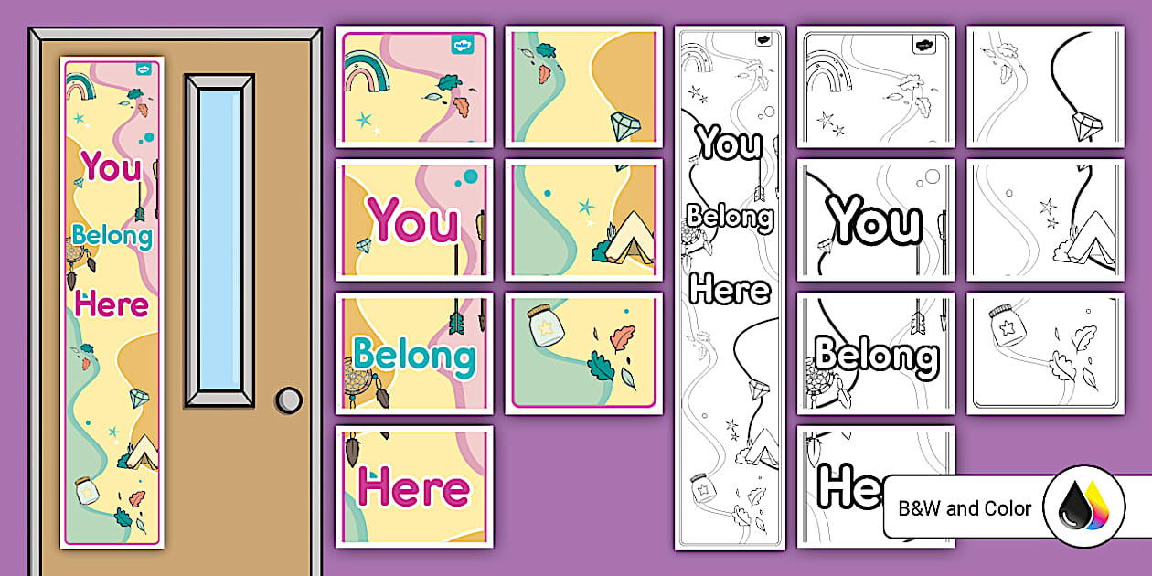 You Belong Here Boho Theme Vertical Door Banner - Twinkl