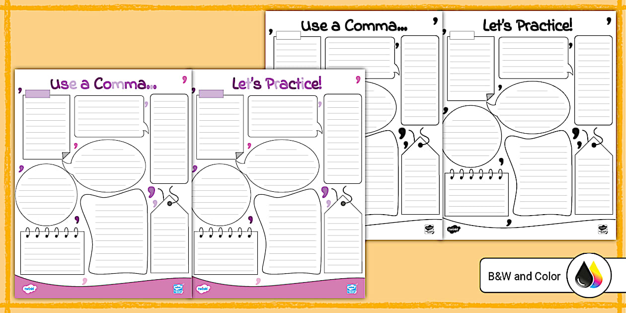 Sixth Grade Grammar Doodle Organizer for Commas Worksheet