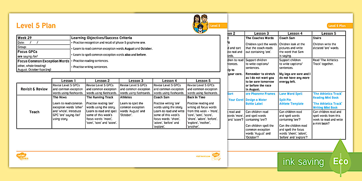 Level 5 Week 29 Weekly Lesson Plan (teacher made) - Twinkl