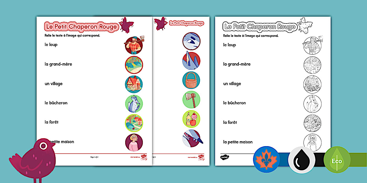 Le Petit Chaperon rouge Vocabulary Matching Worksheet French