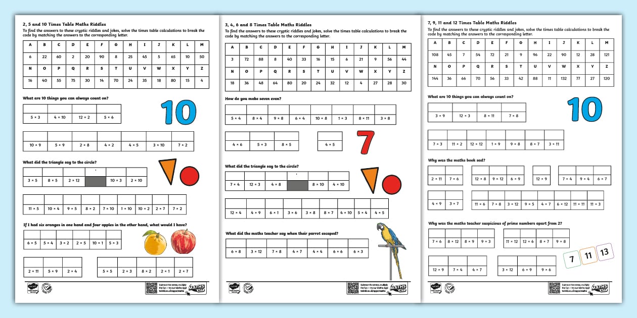 👉 Free Multiplication Riddles 2 to 12 Times Tables Worksheets
