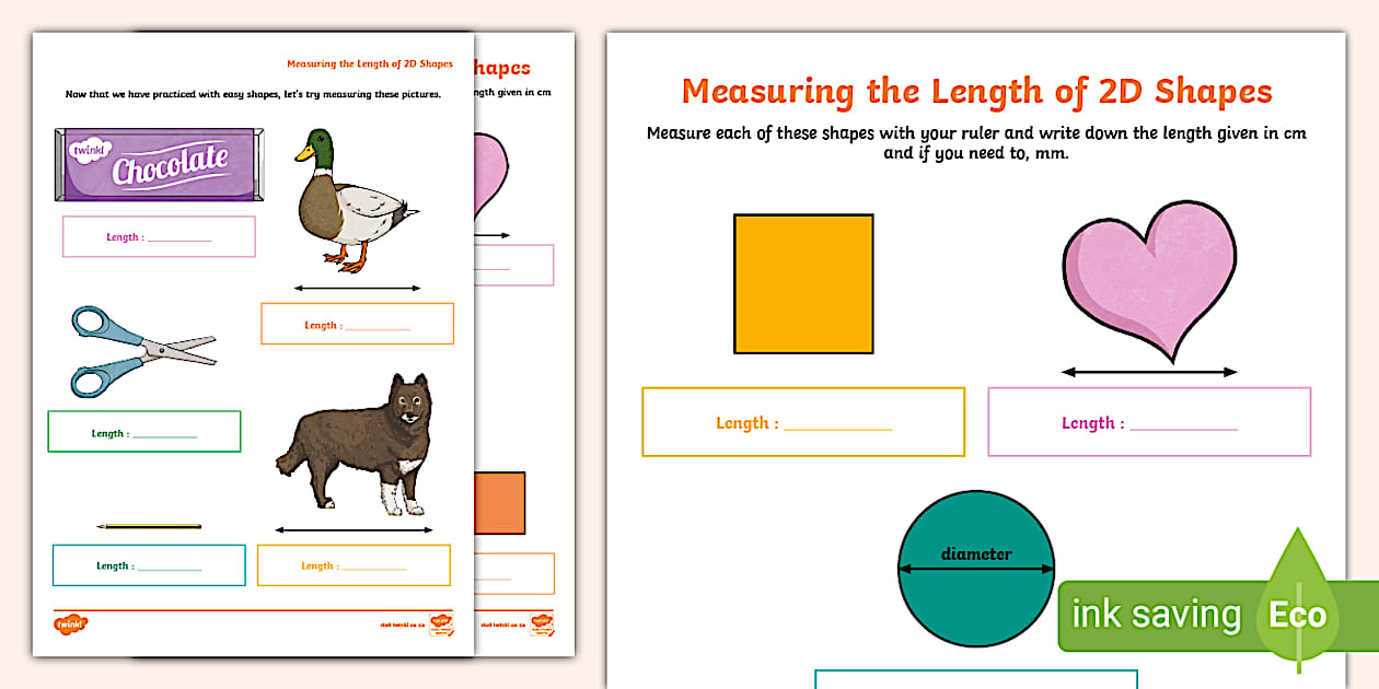 Measuring the Length of 2D Shapes Activity Sheet - Twinkl