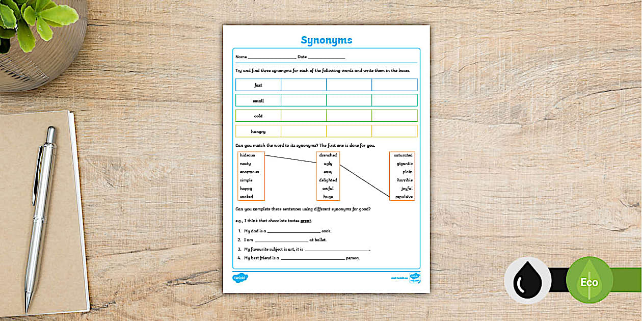 Activity Synonym Sheet for Grade 4 (teacher made) - Twinkl