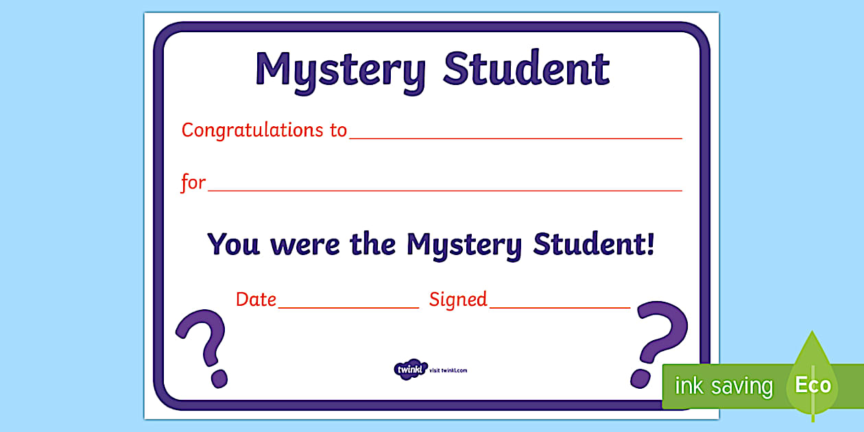 Mystery Student Certificates - Classroom Management Resource