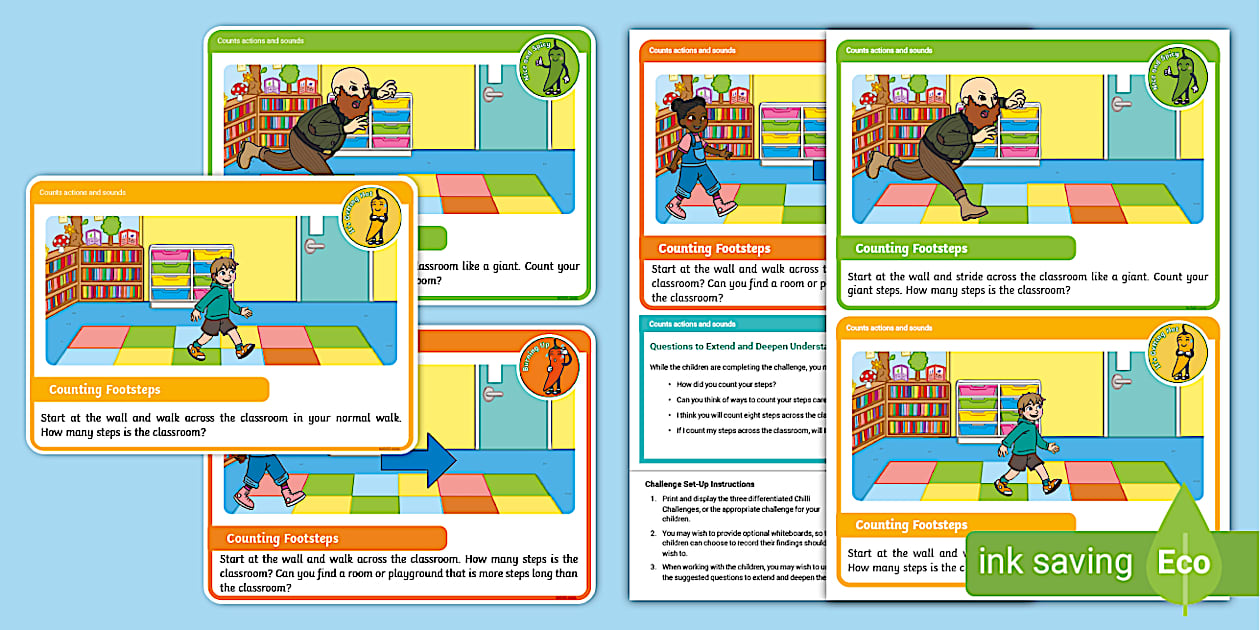 Kindergarten Maths Counting Chili Challenges: Counting Footsteps