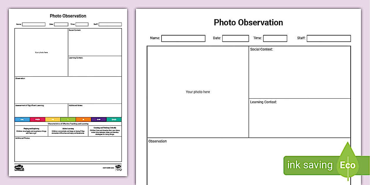 Kindergarten Photo Observation Template (Teacher-Made)