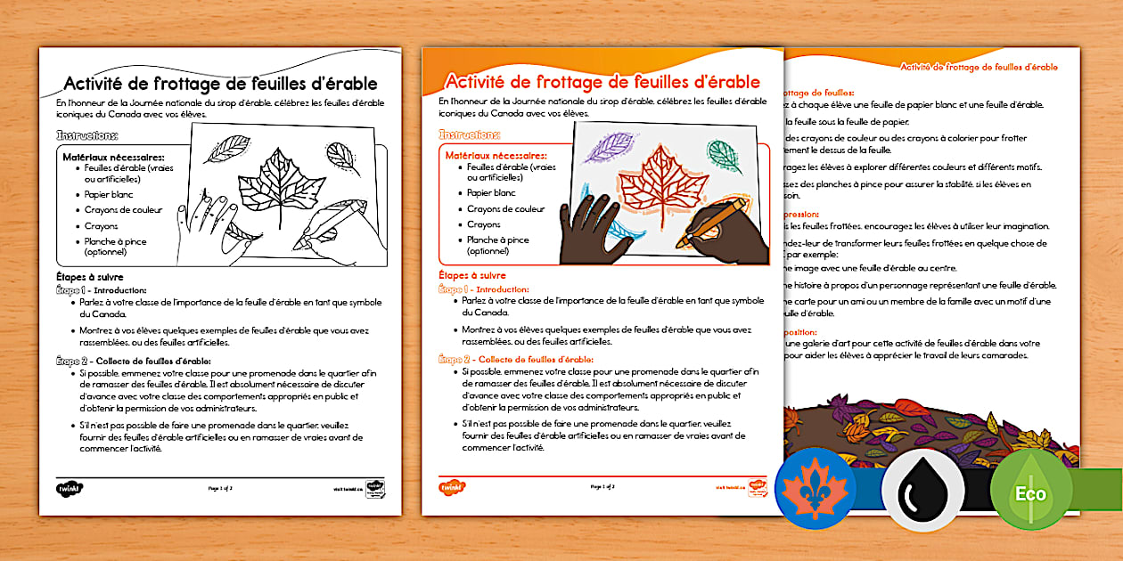 National Maple Syrup Day Maple Leaf Rubbings Activity French