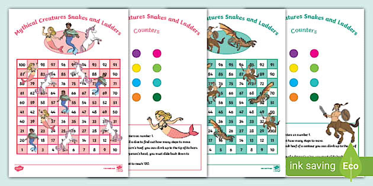 Mythical Creatures Snakes and Ladders - Board Games - Twinkl
