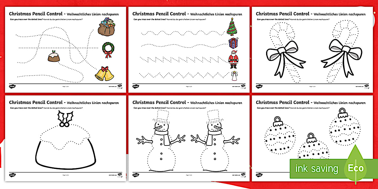 Christmas Pencil Control Worksheet / Worksheets - English / German ...