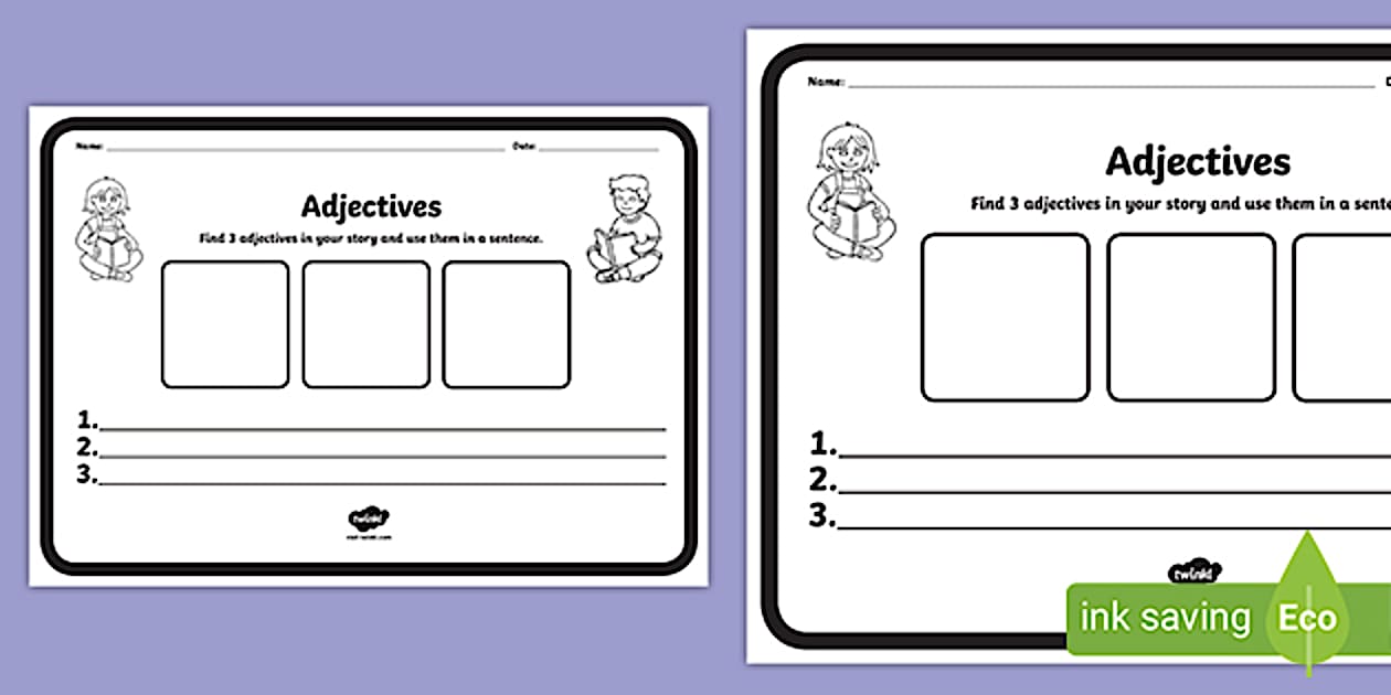 Editable Adjectives Comprehension Worksheet (teacher made)