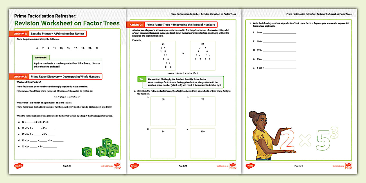Prime Factorisation Revision Worksheet on Factor Trees
