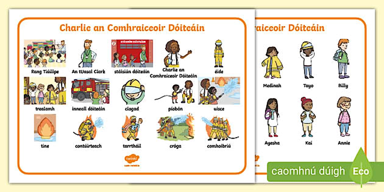 Charlie the Firefighter Word Mat Gaeilge (teacher made)