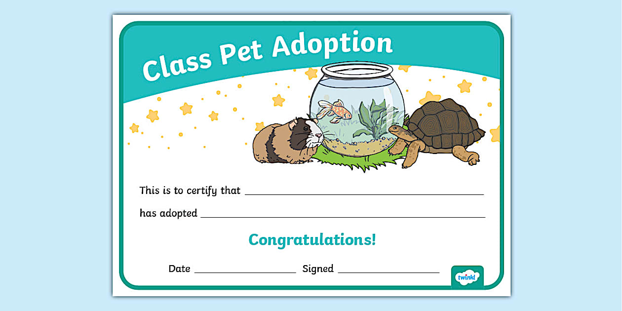 Class Pet Adoption Certificate (teacher made) - Twinkl