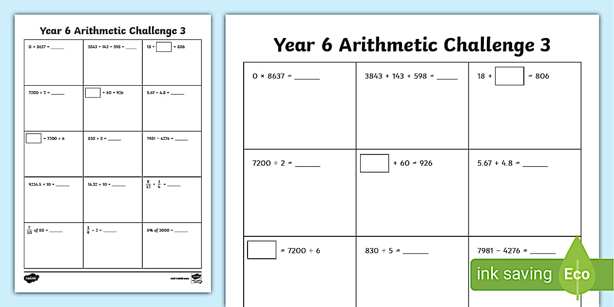 👉 Year 6 Arithmetic Challenge 3,SATS (teacher made)