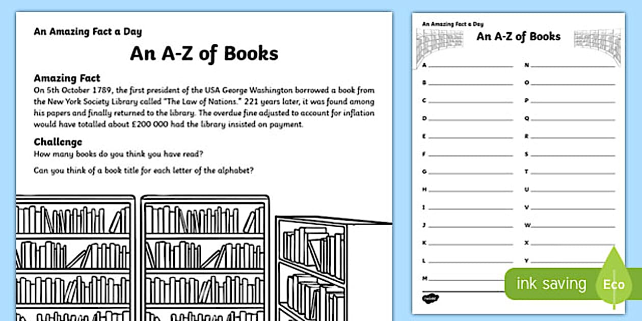 Editable An A-Z of Books Worksheet (teacher made) - Twinkl