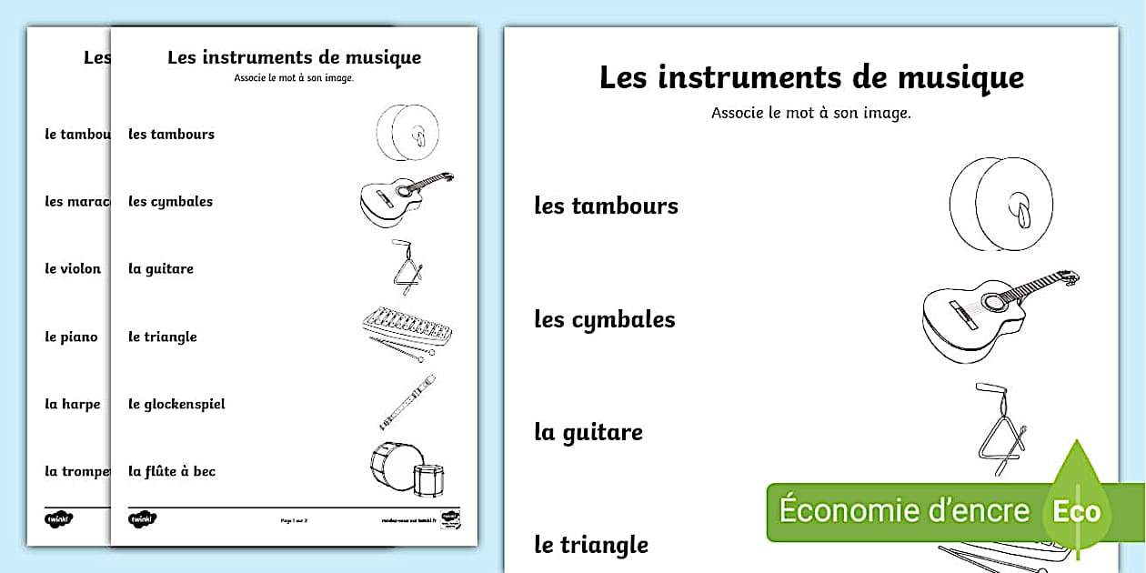 Fiches de vocabulaire sur la musique - Exercices - Twinkl