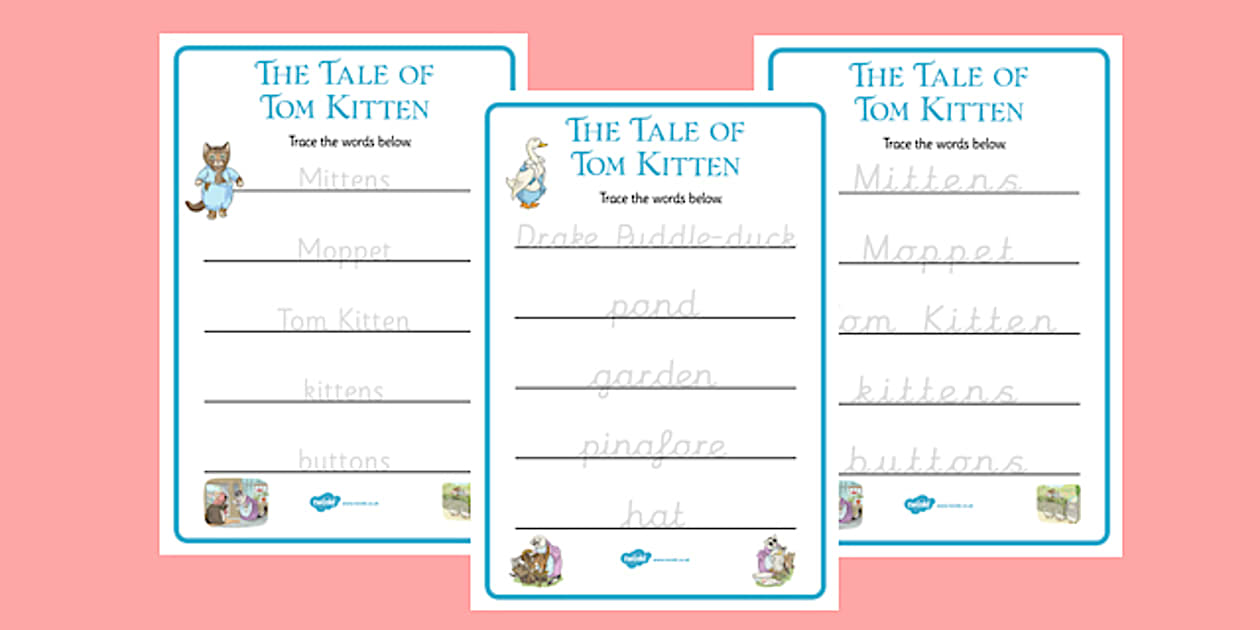 Black and White Beatrix Potter - The Tale of Tom Kitten Trace the Words