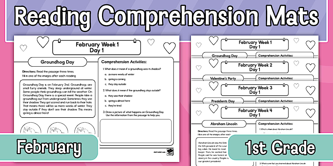First Grade February Daily Reading Comprehension Mats