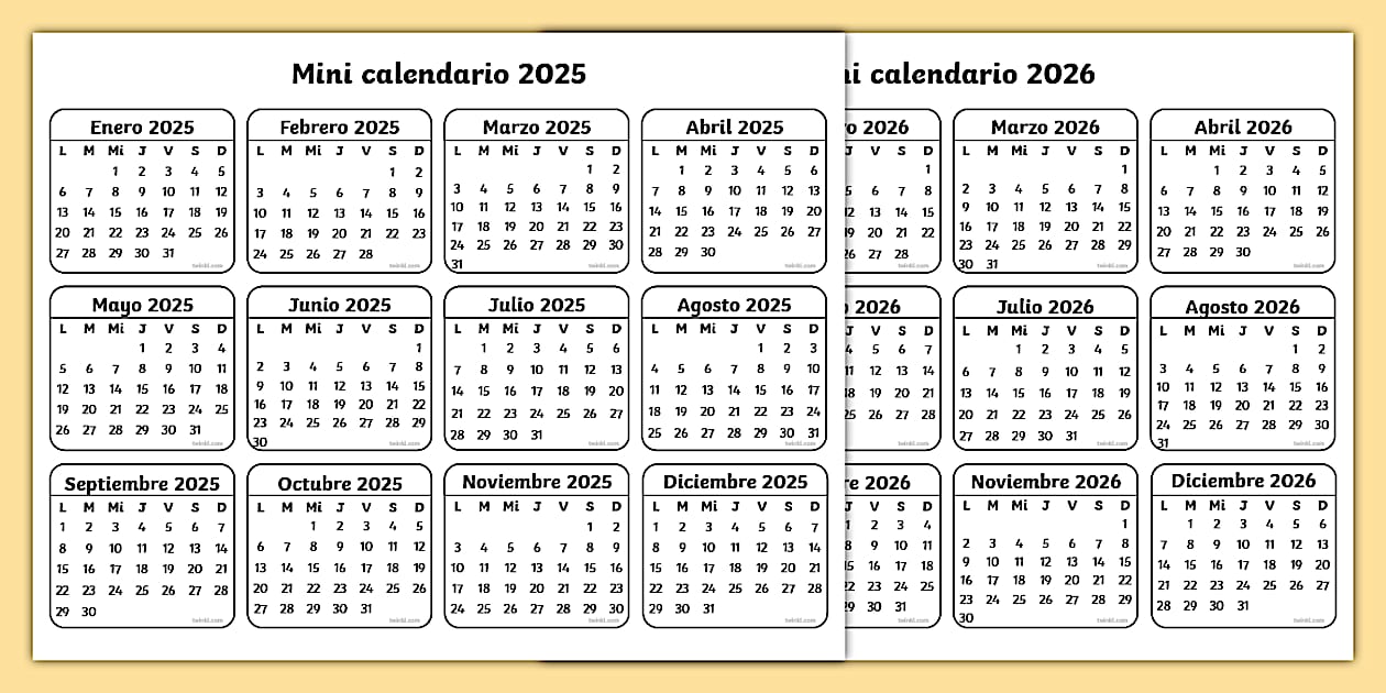 Mini calendarios 2025 y 2026 (teacher made) - Twinkl