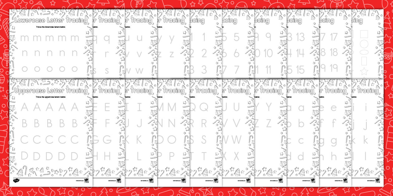 Christmas Letters, Numbers, and Shapes Tracing - Twinkl