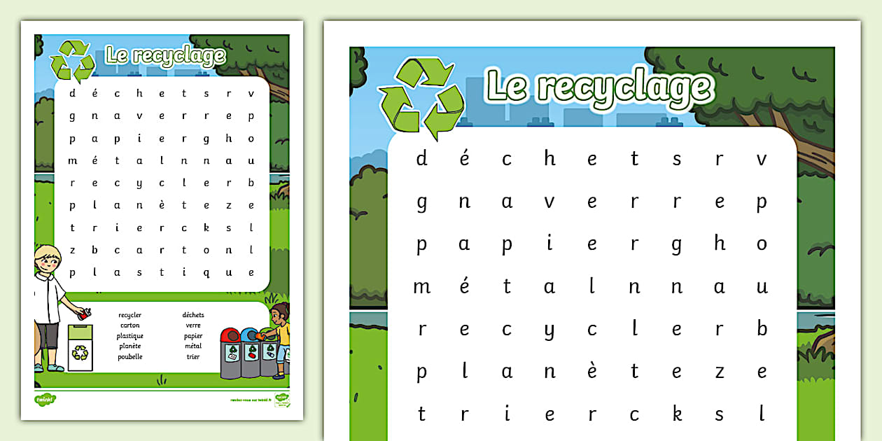 Mots mêlés : Le recyclage - Twinkl Thèmes et sujets populaires